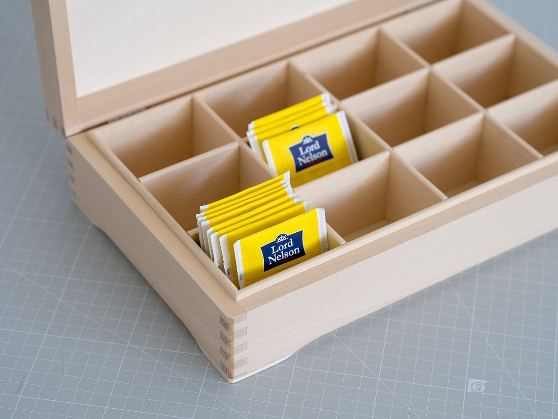 Wooden Tea Box Unfinished With 12 Compartments and Interior | Etsy