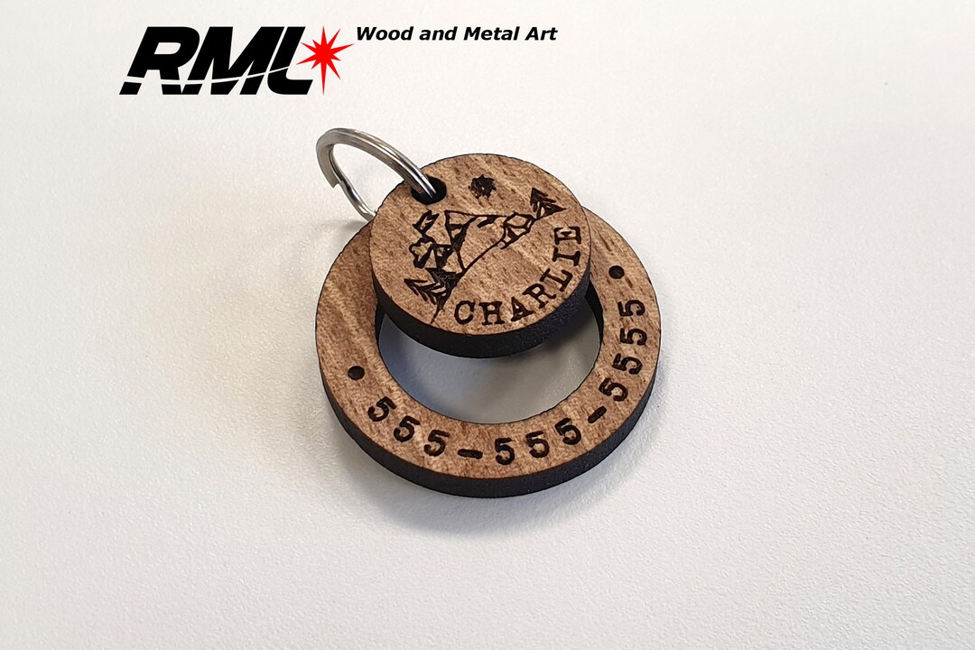 Ring Dog Tag Personalized Wooden Laser Cut and Engraved Pet Name and ...