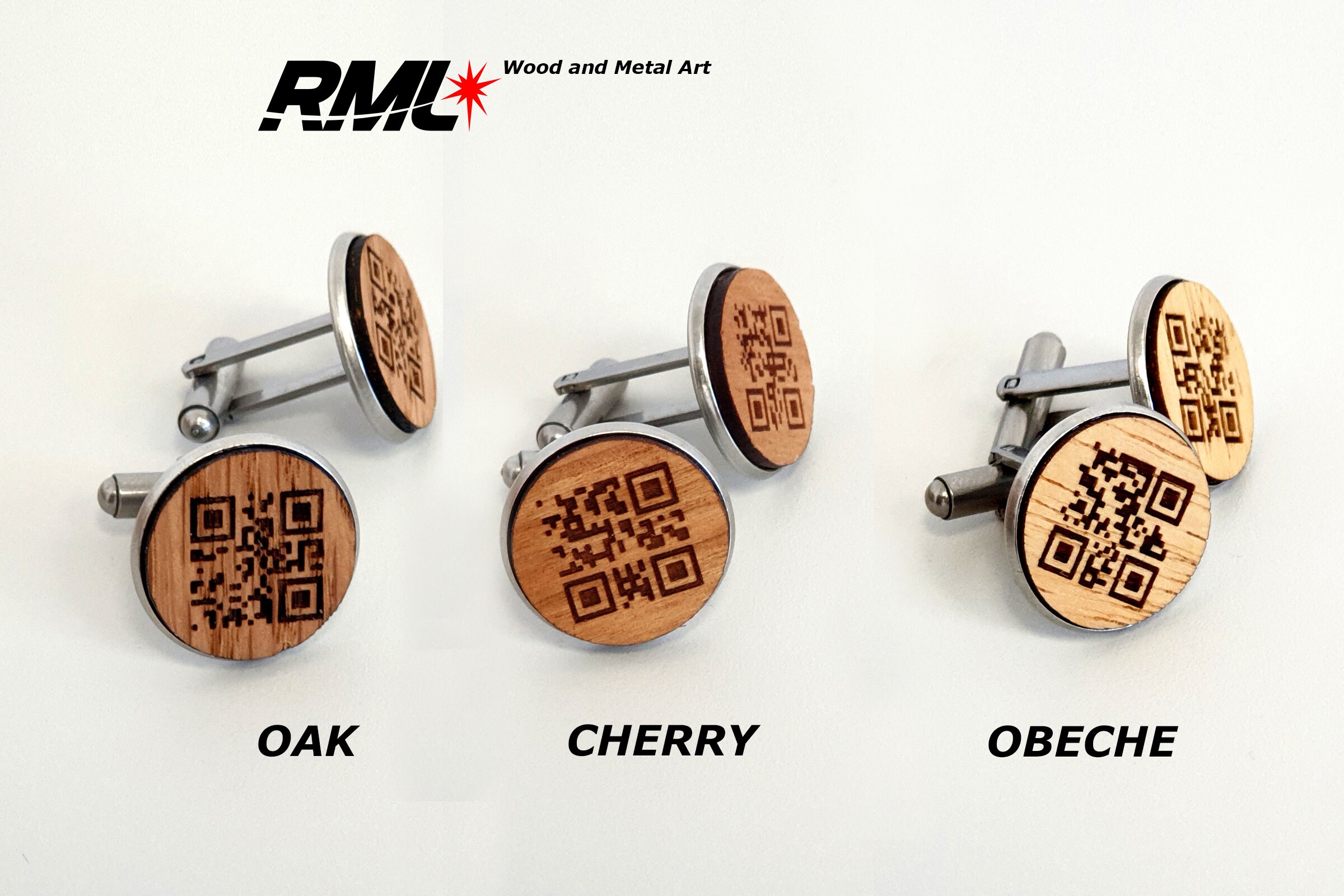 Stainless Steel Cuff Links Wood Personalized QR Encoded - Etsy UK