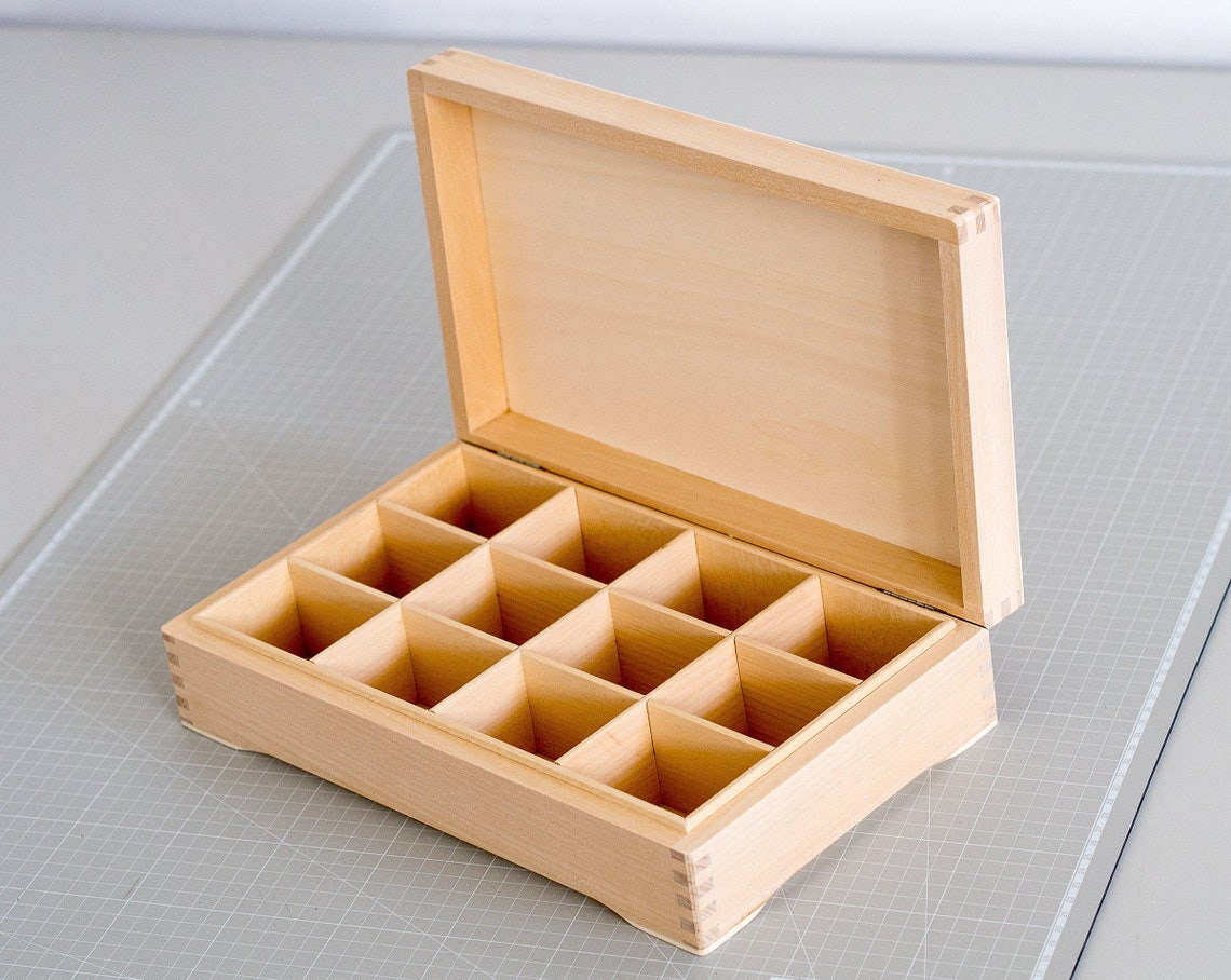 Wooden Tea Box Unfinished With 12 Compartments and Interior | Etsy