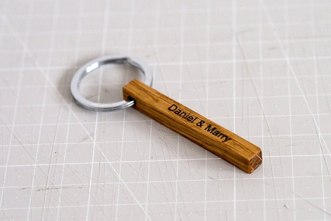 Custom Wood Bar Keychain Personalised Name Date Coordinates Engraved ...