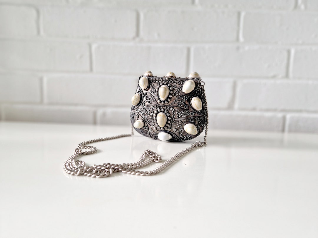 Vintage Handmade Sajai Indian Metal and Shell Purse Handbag Crossbody ...