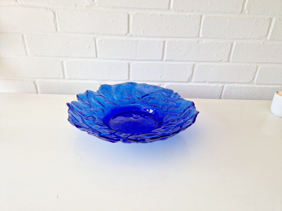 Vintage Uno Westerberg Pukeberg Blue Ice Glass Fruit Bowl, Pukeberg ...