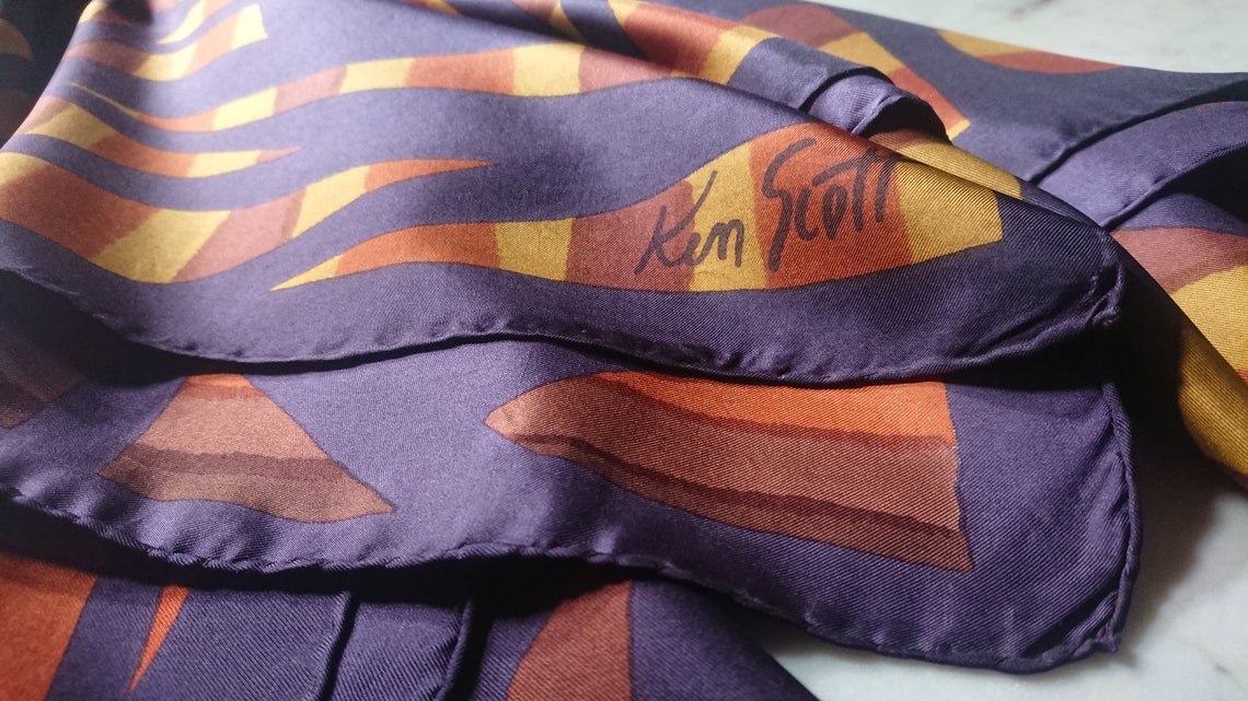 Rare Ken Scott Large 100% Silk Scarf in Purple Yellow Abstract - Etsy