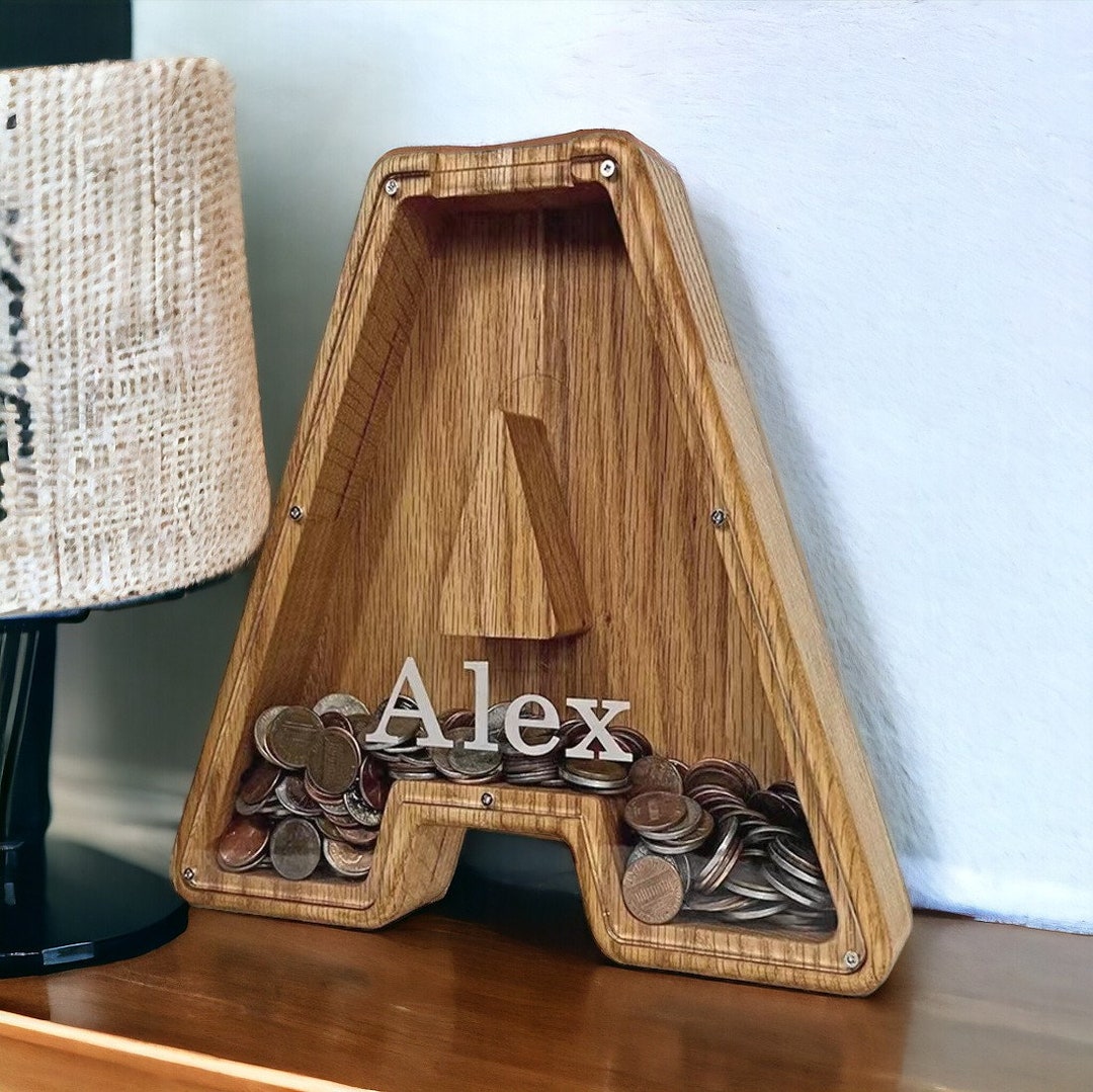 Personalized Alphabet Piggy Bank Custom Wooden Letter Money Box Gift ...