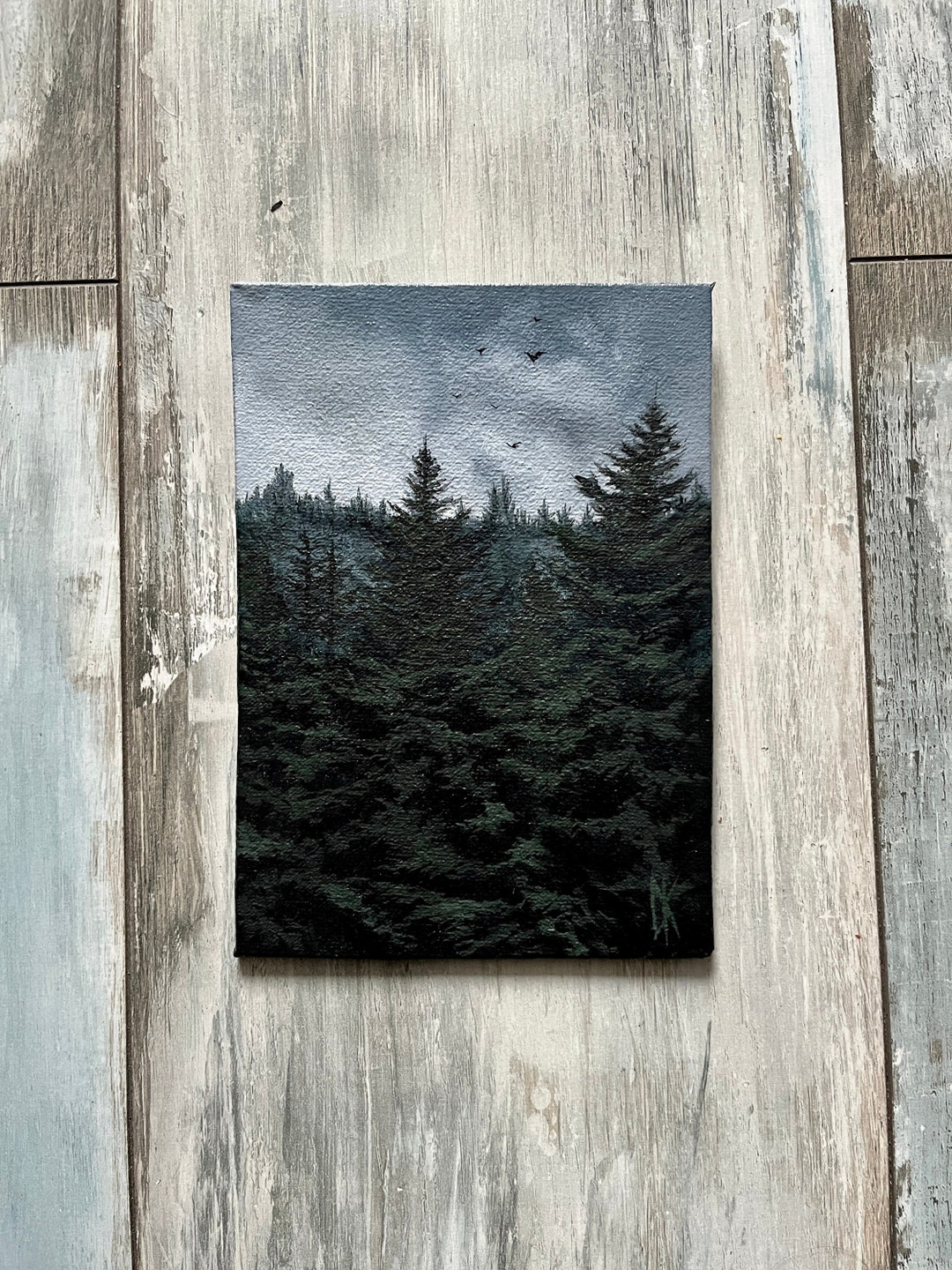 Handmade Forest Painting, Dark Nature Art, Forest Miniature, Trees ...