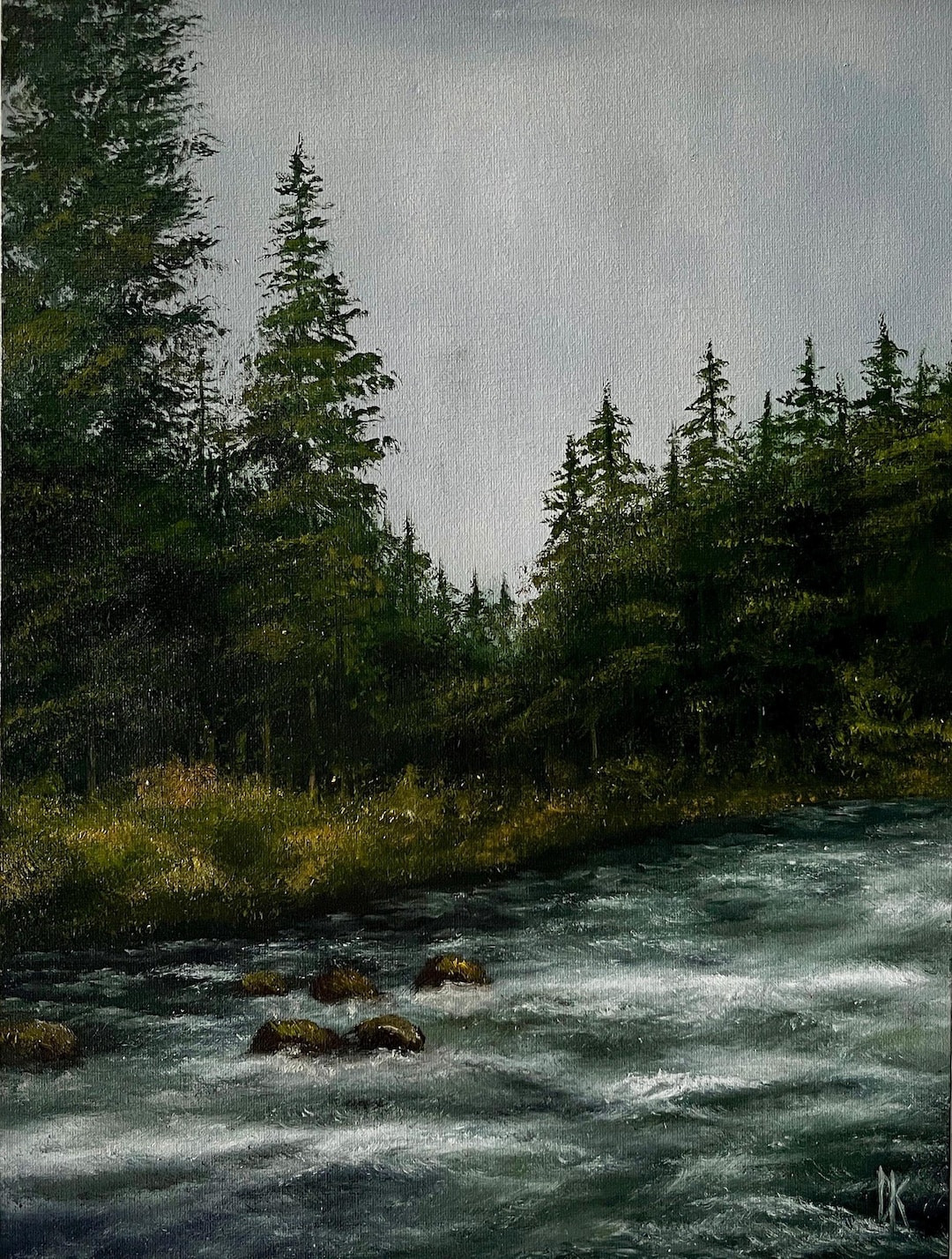 Original Canvas Forest Painting, Forest Oil Painting, Dark Nature Art ...