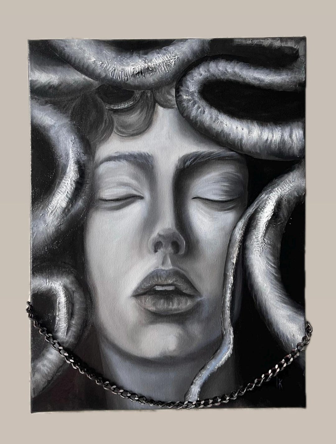 Medusa Gorgon Oil Painting: Surreal Greek Goddess Wall Art With Steel ...