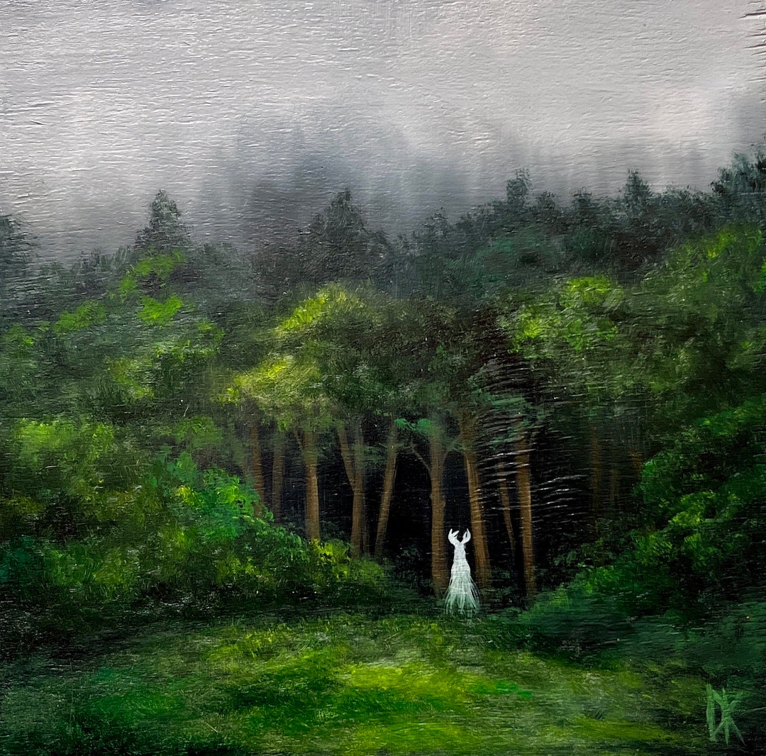 Original Oil Painting on Wooden Board, Dark Forest Art, Haunted Forest ...