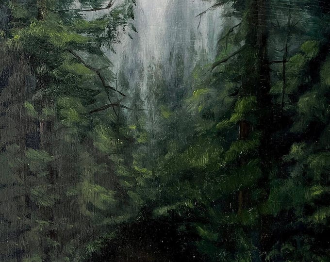 Forest Oil Painting, Original Canvas Art, Dark Forest Art, Fir Pine ...