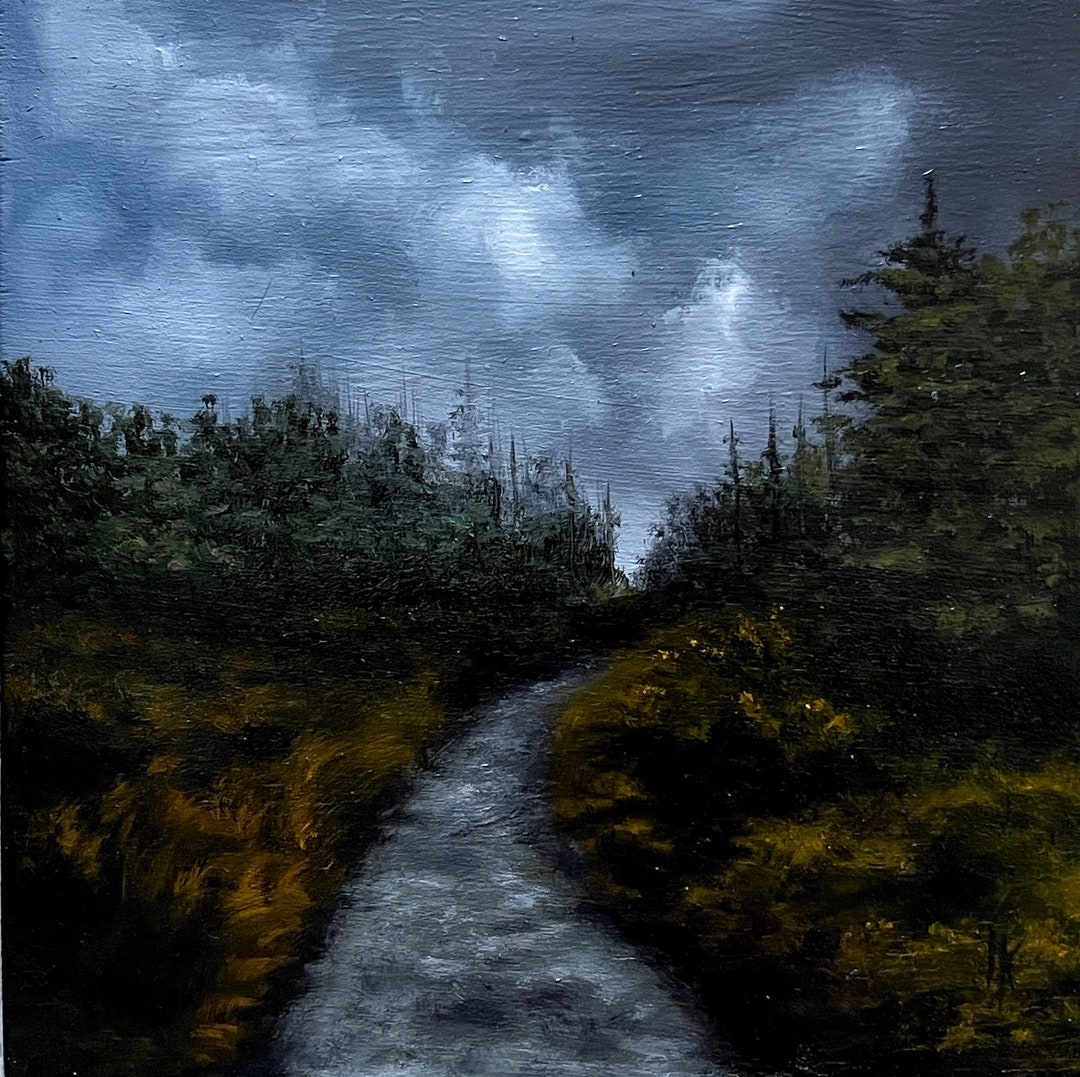 Original Dark Forest Art, Moody Landscape, Foggy Forest Art, Dark ...