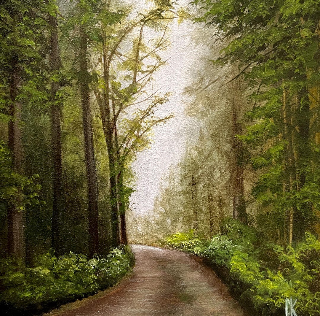 Original Forest Painting, Dark Academia Decor, Pine Fir Tree Art, Dark ...