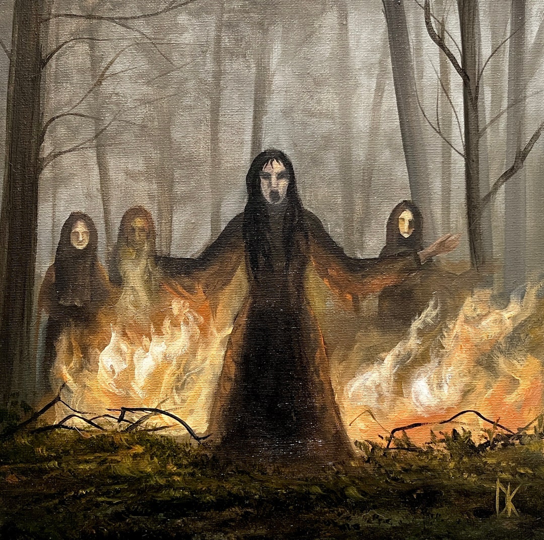 Original Dark Academia Painting, Witchy Painting, Gothic Wall Art, Fire ...