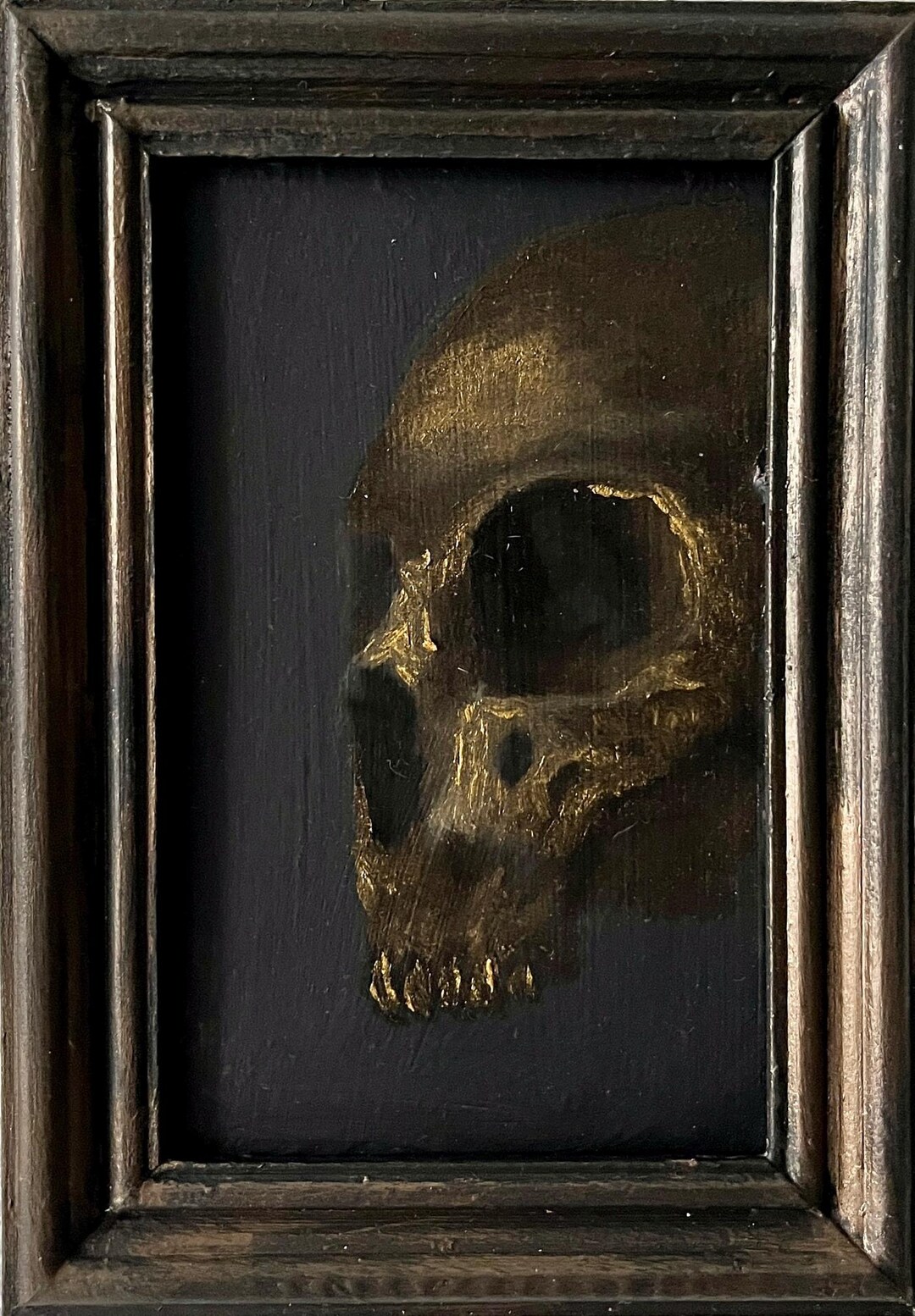 Original Framed Oil Painting, Golden Human Skull, Gothic Oil Painting ...