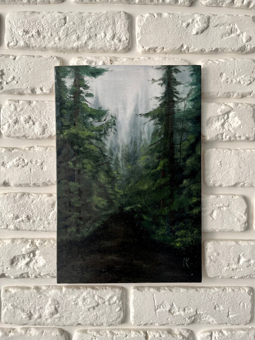 Forest Oil Painting, Original Canvas Art, Dark Forest Art, Fir Pine ...