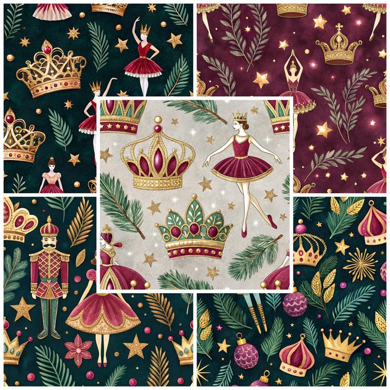 Nutcracker Jewel Tone Seamless Patterns, Bundle 20 Designs, Ballet ...