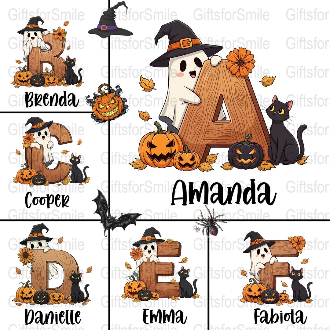 Halloween Alphabet PNG Bundle A–Z | Cute Ghost Pumpkin Letters | Spooky ...