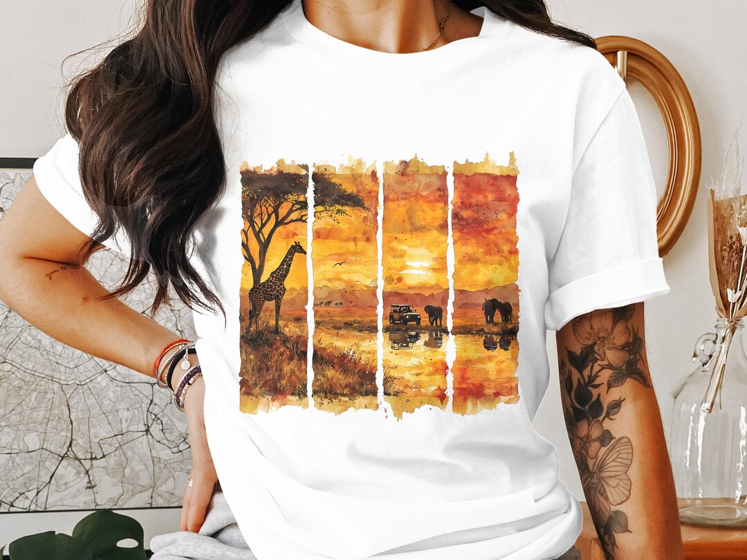 African Safari Wildlife Png, Giraffe and Elephants in Sunset ...