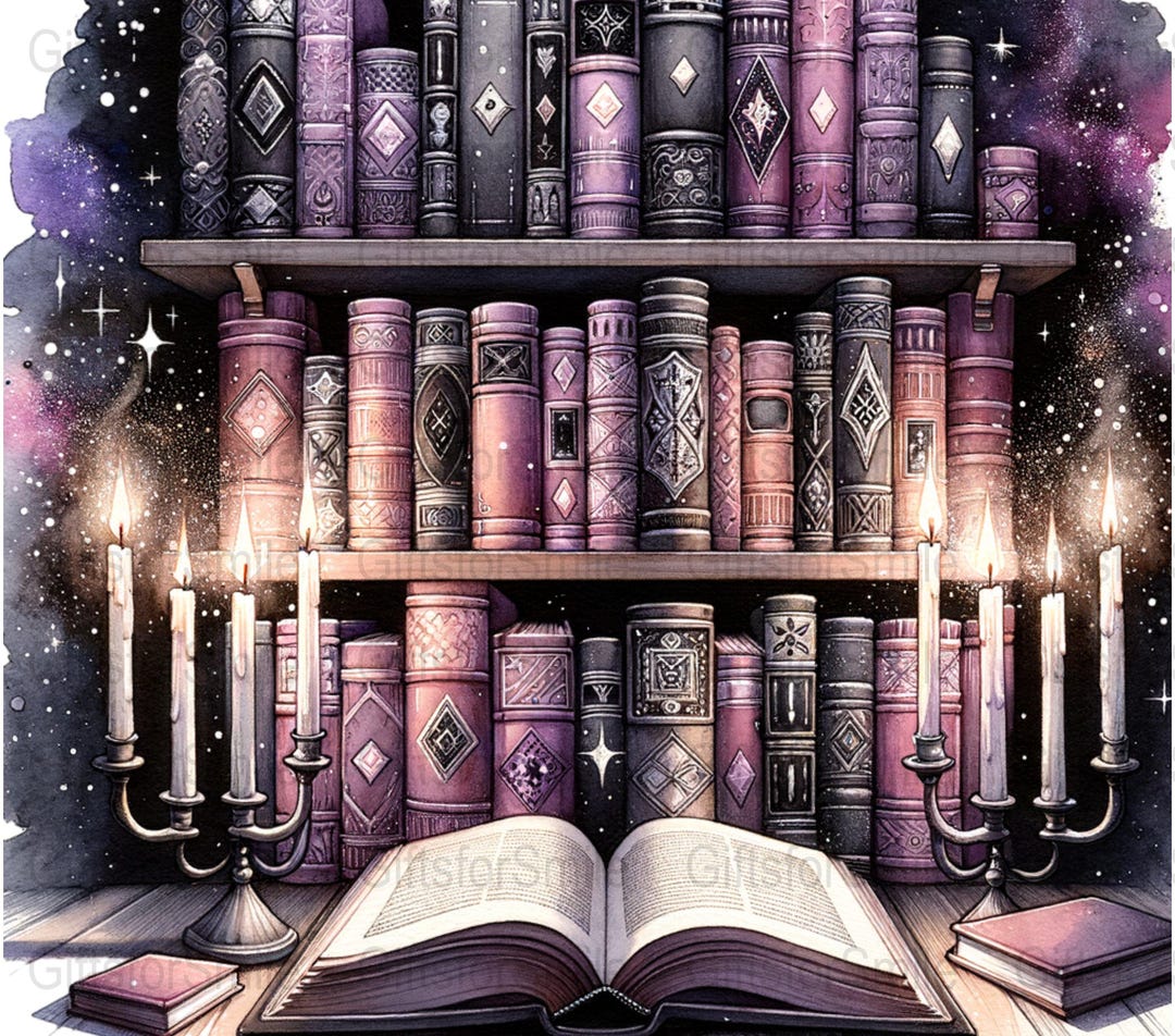 Enchanted Bookshelf 20oz Tumbler Wrap, Mystical Library Tumbler PNG ...