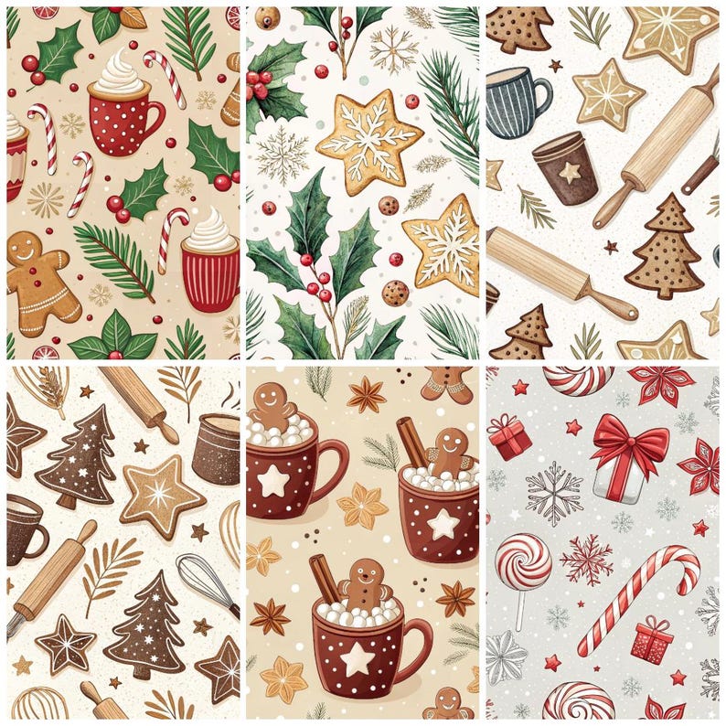 Christmas Gingerbread Seamless Digital Paper Bundle, 6 Cozy Festive ...