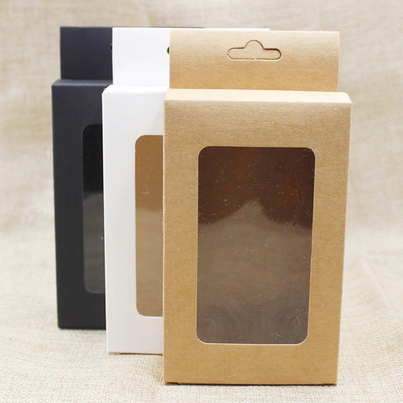 50 Pcs New Black/kraft/white Paper Hanger Window Box Package - Etsy