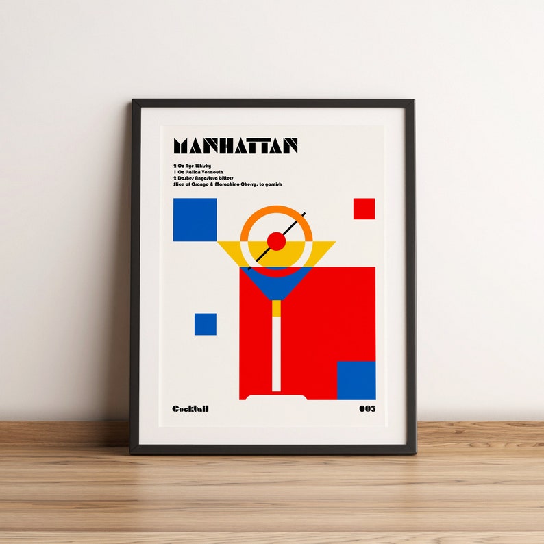 Manhattan Cocktail Print, Cocktail Wall Art, Bauhaus Print, 80s ...