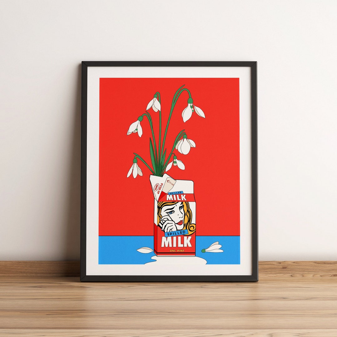 Snowdrop Flowers in Spilt Milk Carton Retro Art Print | Vintage Poster ...