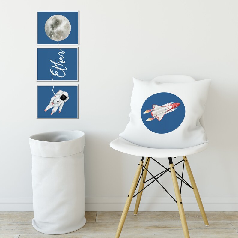 Spaceman Personalized Name Boy Room Blue Decor Set of 3 Printable ...
