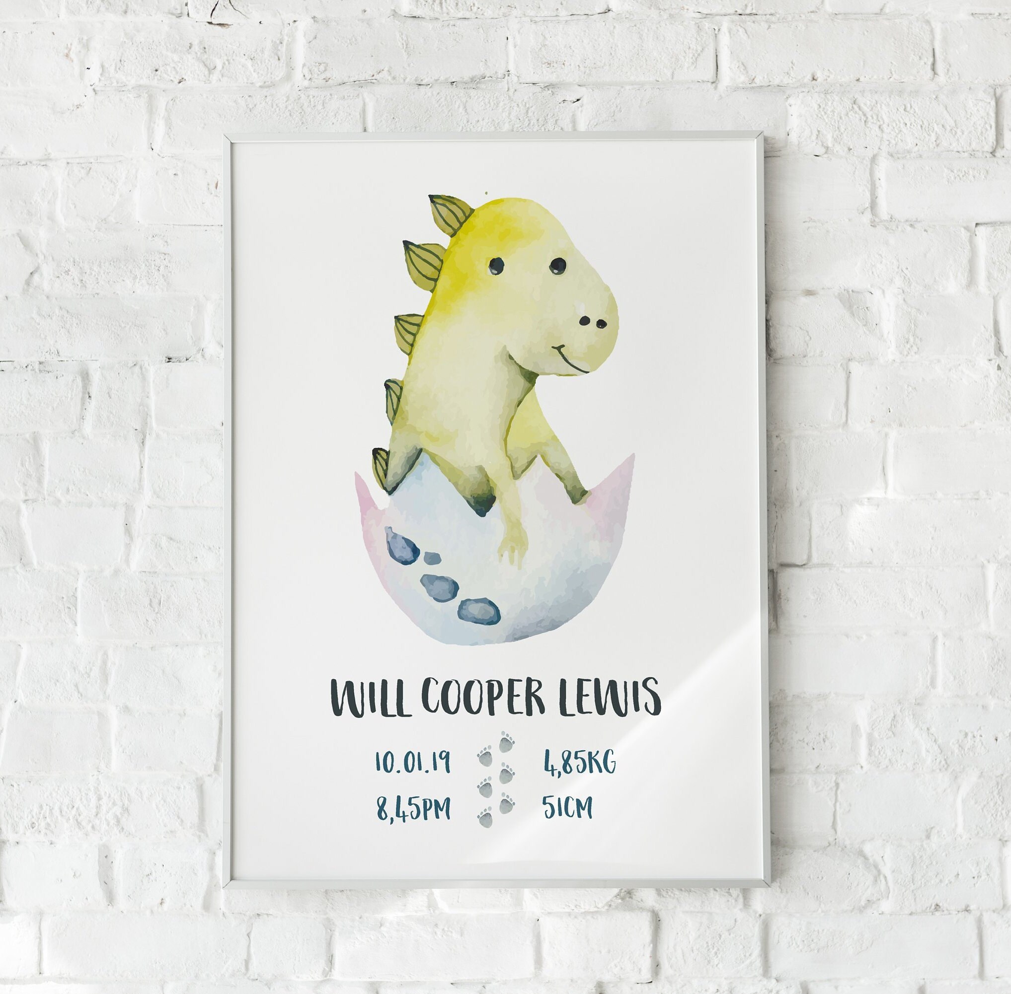 Dino Baby Birth Stats Dinosaur Birth Announcement Nursery - Etsy