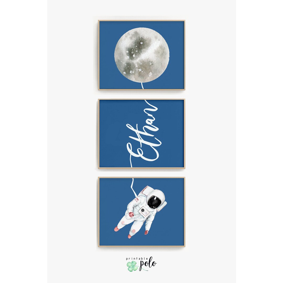 Spaceman Personalized Name Boy Room Blue Decor Set of 3 Printable ...