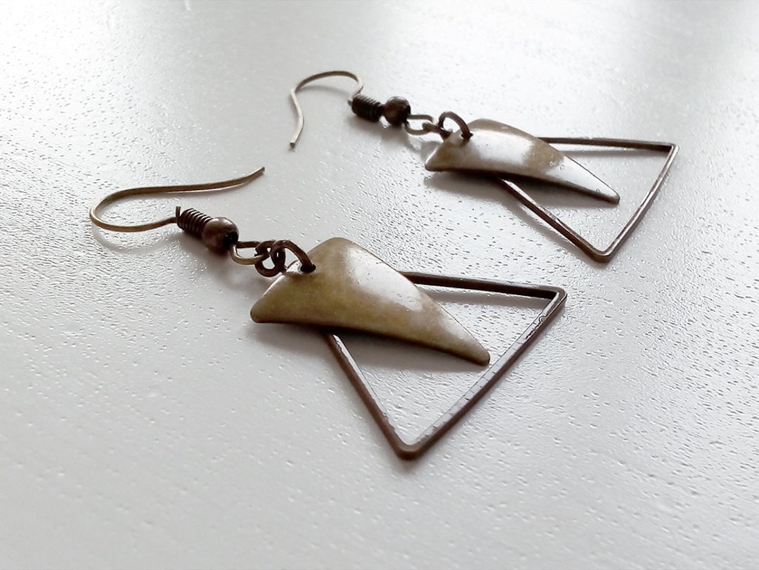 Bronze Large Triangle Curved Triangle Earrings - Etsy