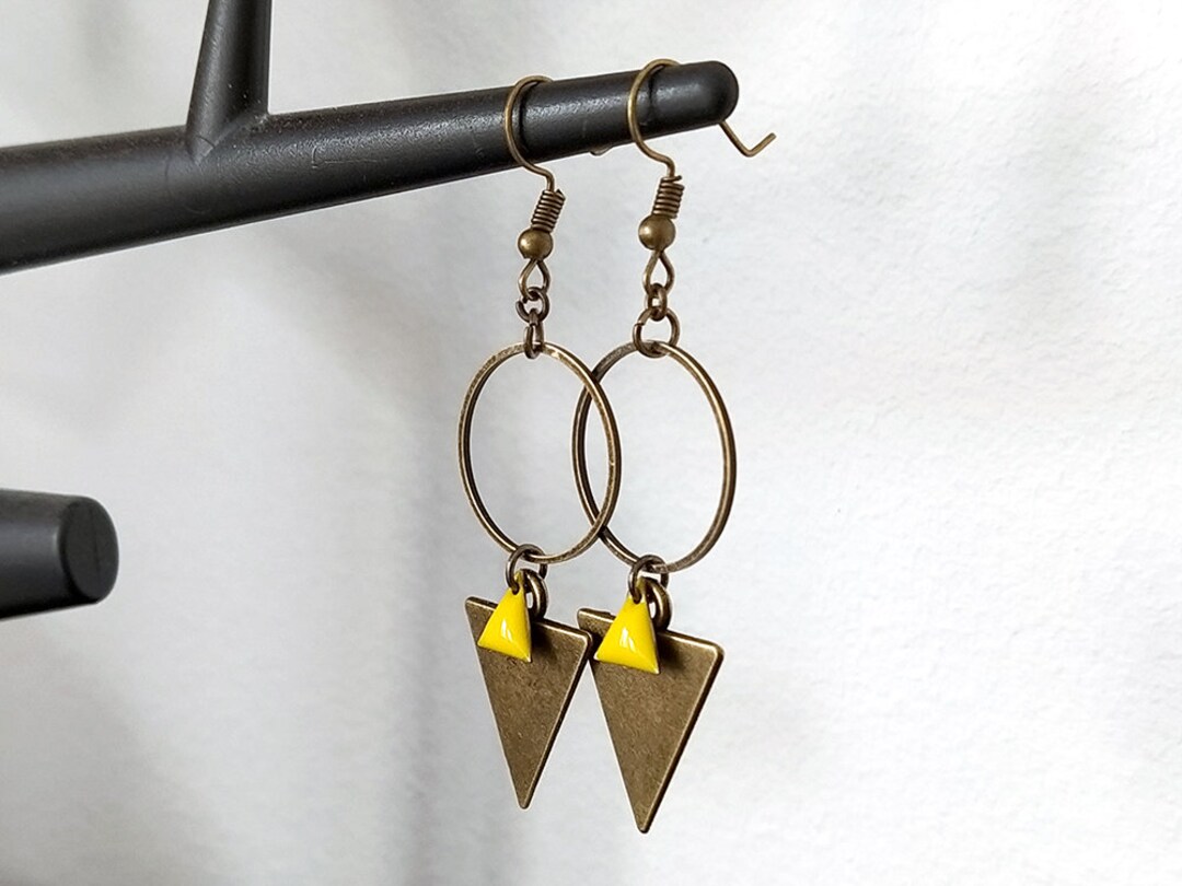 Earrings Bronze Triangle Yellow Triangle Bronze Circle 20 - Etsy