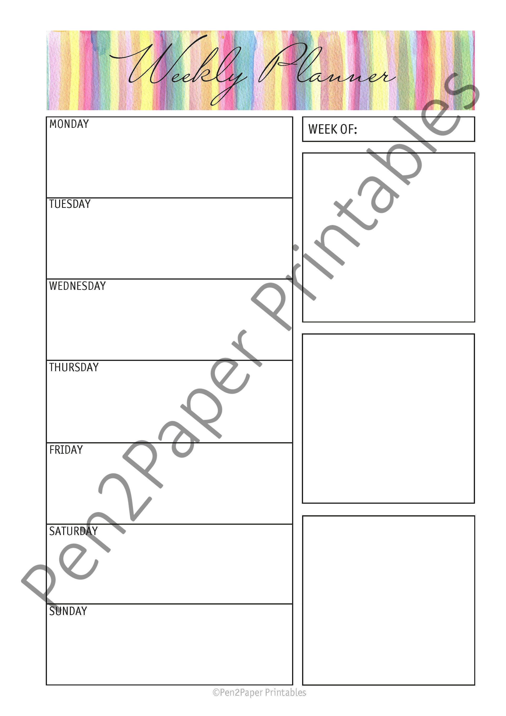 EDITABLE A4, Letter & A5 Week on One Page Printable - Etsy UK