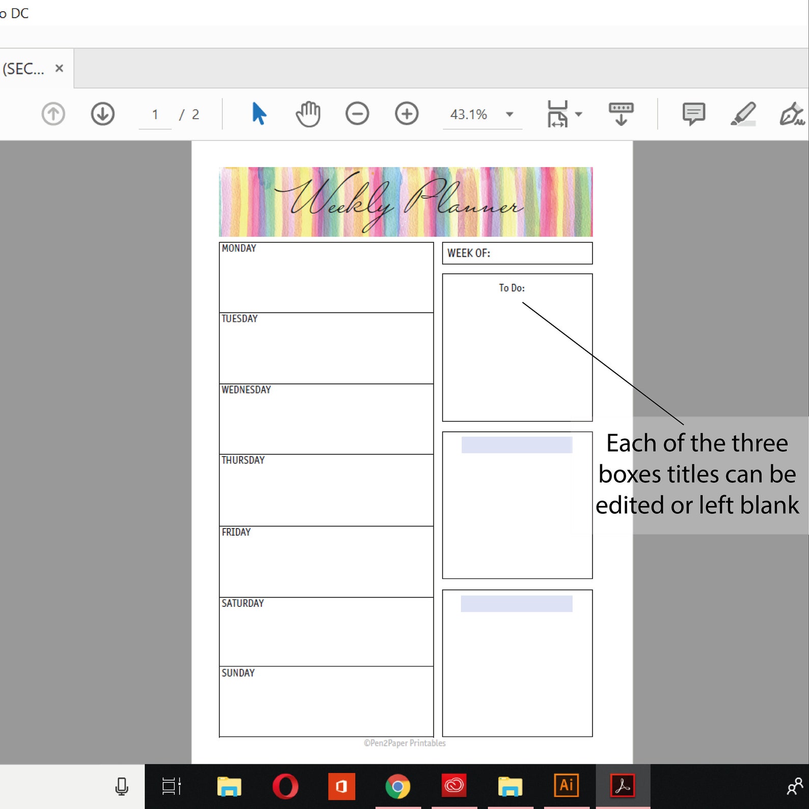 EDITABLE A4, Letter & A5 Week on One Page Printable - Etsy UK