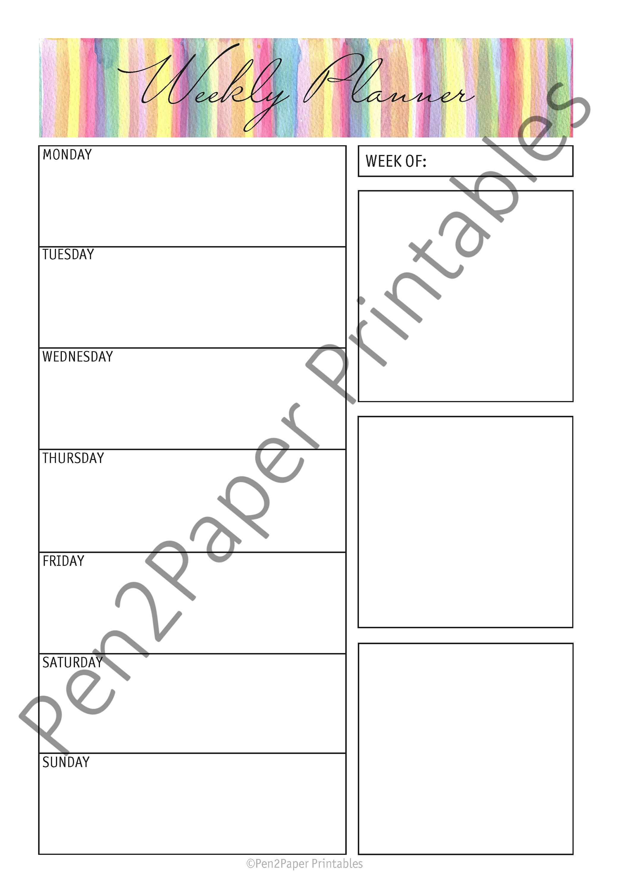 EDITABLE A4, Letter & A5 Week on One Page Printable - Etsy UK