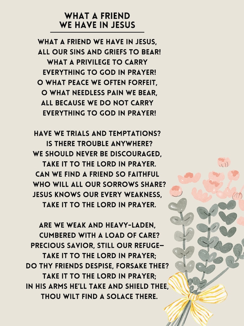 What a Friend We Have in Jesus - Digital Download - Hymn Lyrics - Etsy