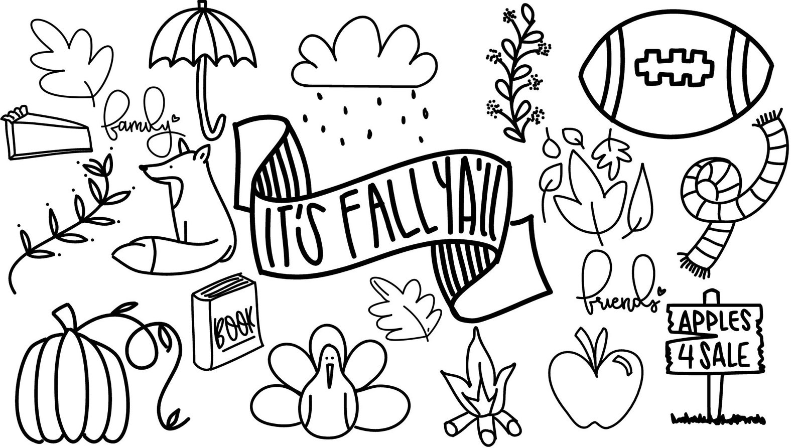 Coloring Page - Fall Doodle - Instant Download - Etsy