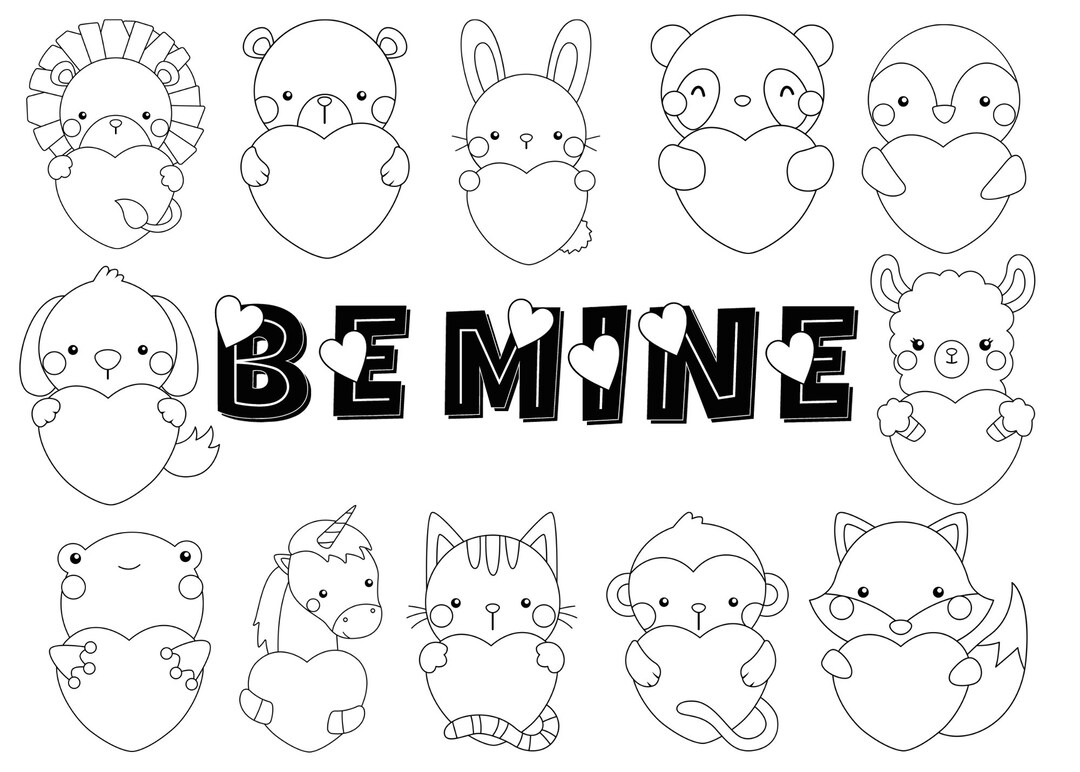 Be Mine - Valentines Coloring Page - Kids Coloring Page - Instant ...