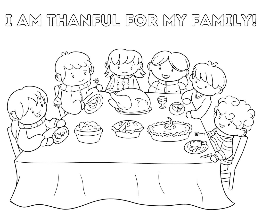 Thanksgiving - Thankful for Family - Coloring Page - Digital Download ...