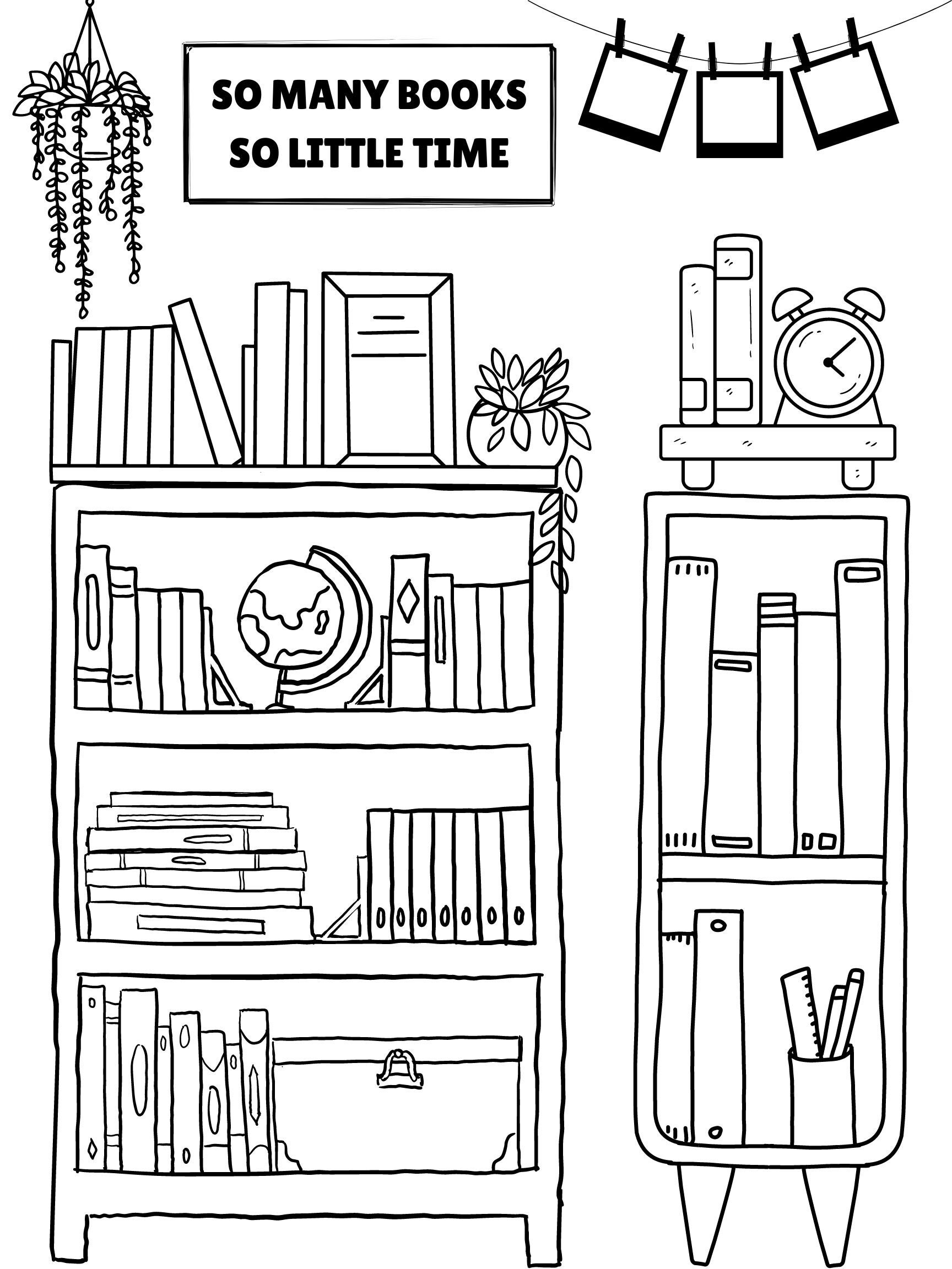 So Many Books so Little Time Coloring Page - Digital Download - Reading ...