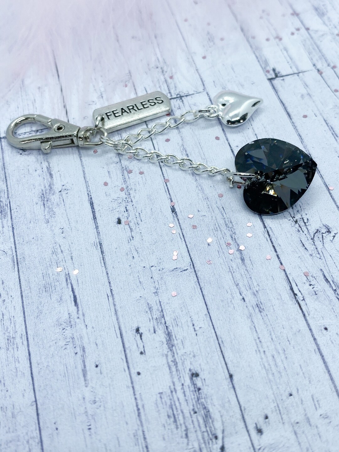 Swarovski Keyring, Silver Night Crystal Key Ring With Fearless Tag ...