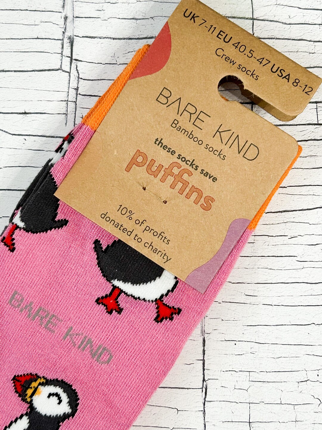 Puffin Bamboo Socks: Pink Crew Socks, Adult Size 7-11 - Etsy