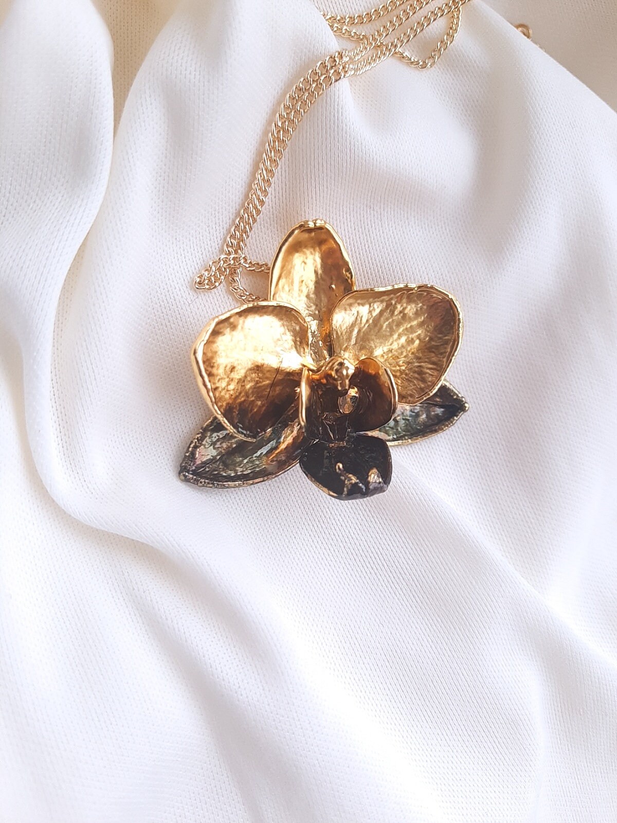 Pendant, Real True Orchid in Metal, Electroformed Copper With Pure Gold ...