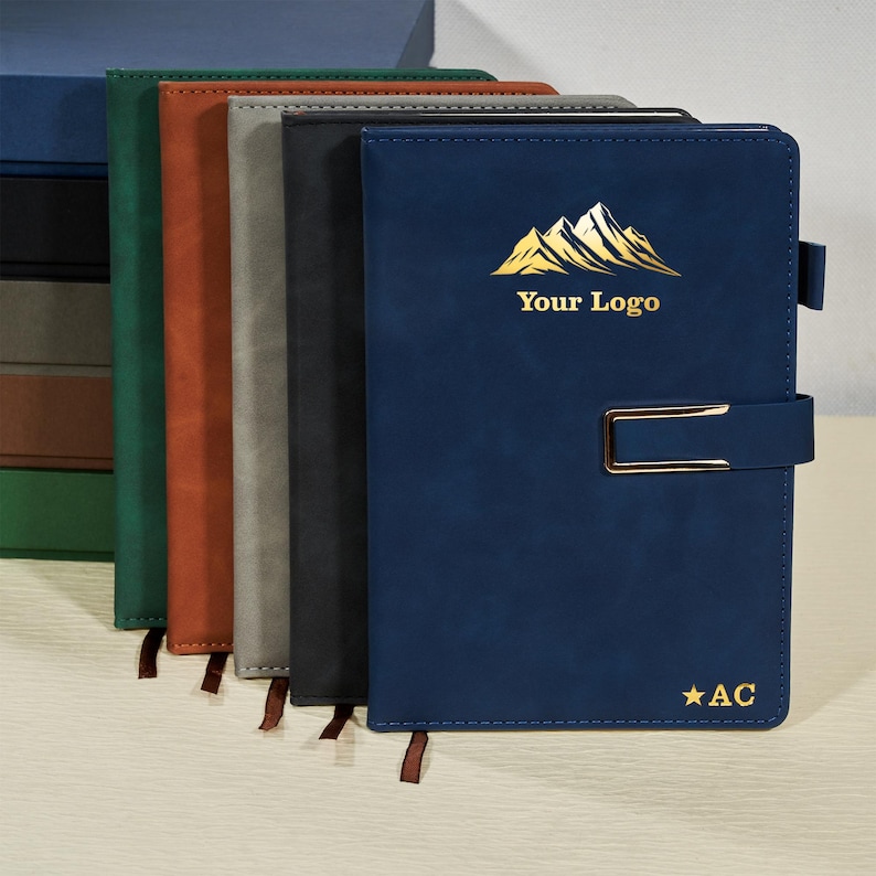 Custom Your Logo Leather Journal Gift Set, Engraved Logo A5 Notebook ...
