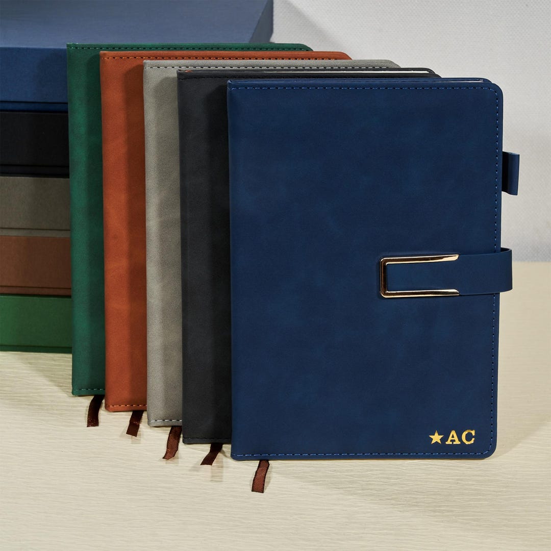 Leather Journal Gift Set, Engraved Name A5 Vegan Leather Notebook ...