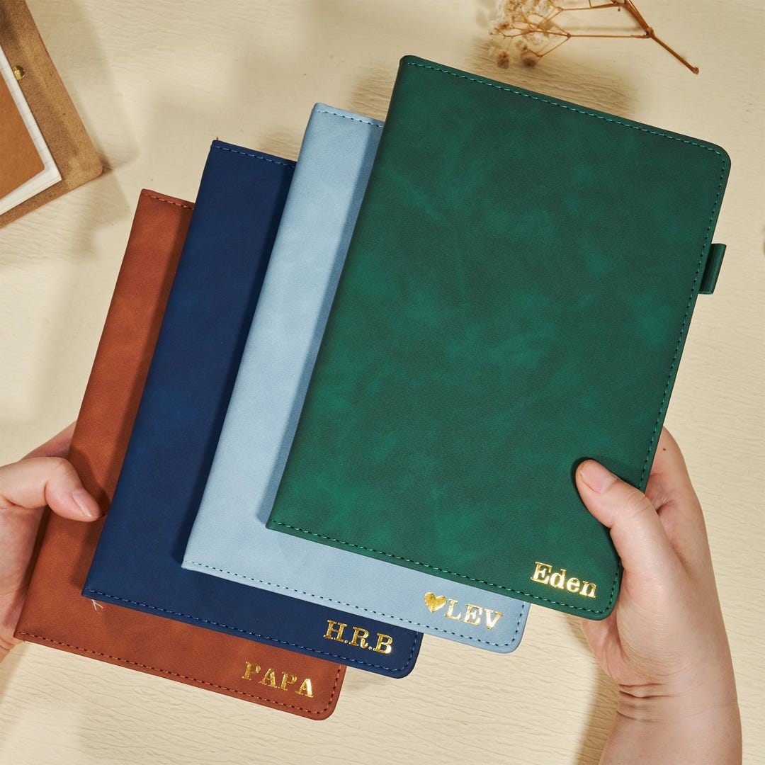 Personalized Vegan Leather Notebook, A5 Leather Journal Gift Set ...