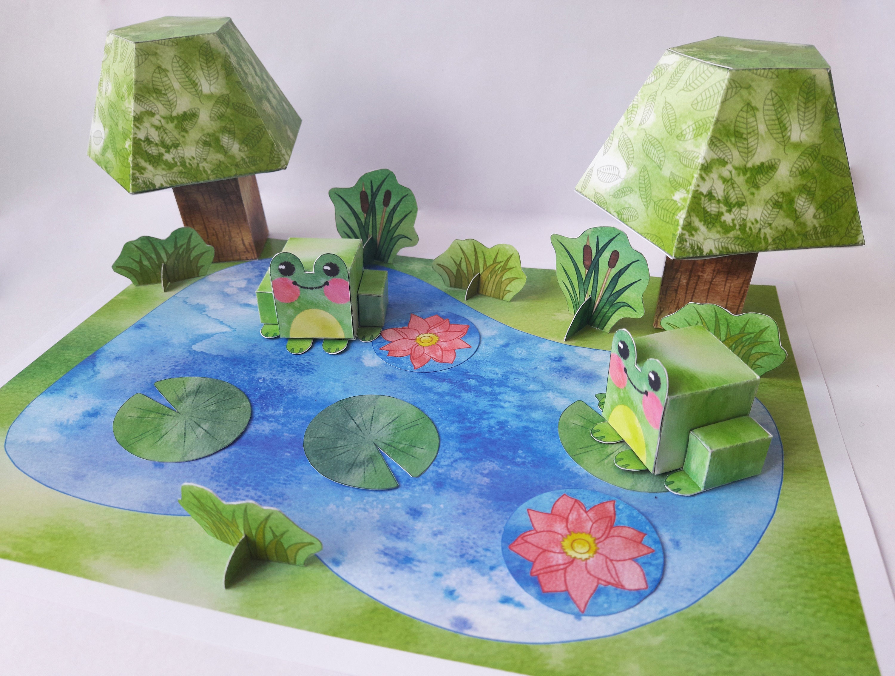 Fold a Frog Pond DIY Paper Craft Project Instant Digital Download Eco ...