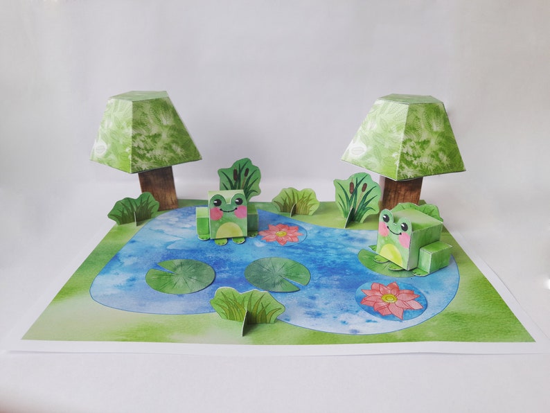 Fold a Frog Pond DIY Paper Craft Project Instant Digital Download Eco ...