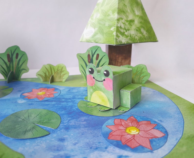 Fold a Frog Pond DIY Paper Craft Project Instant Digital Download Eco ...