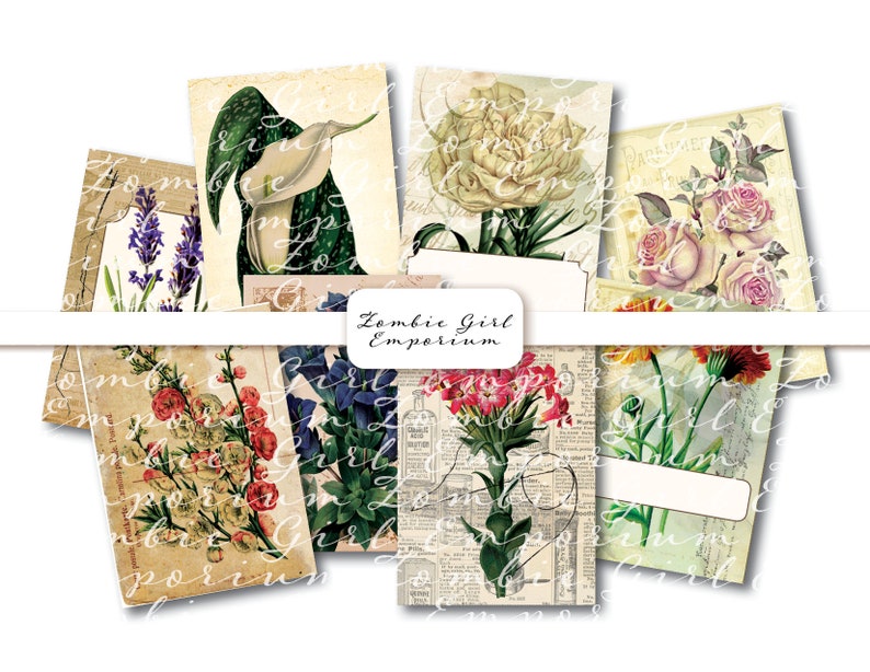 Trading Cards, Digital Collage, Collage Cards, Flower Cards, Vintage ...